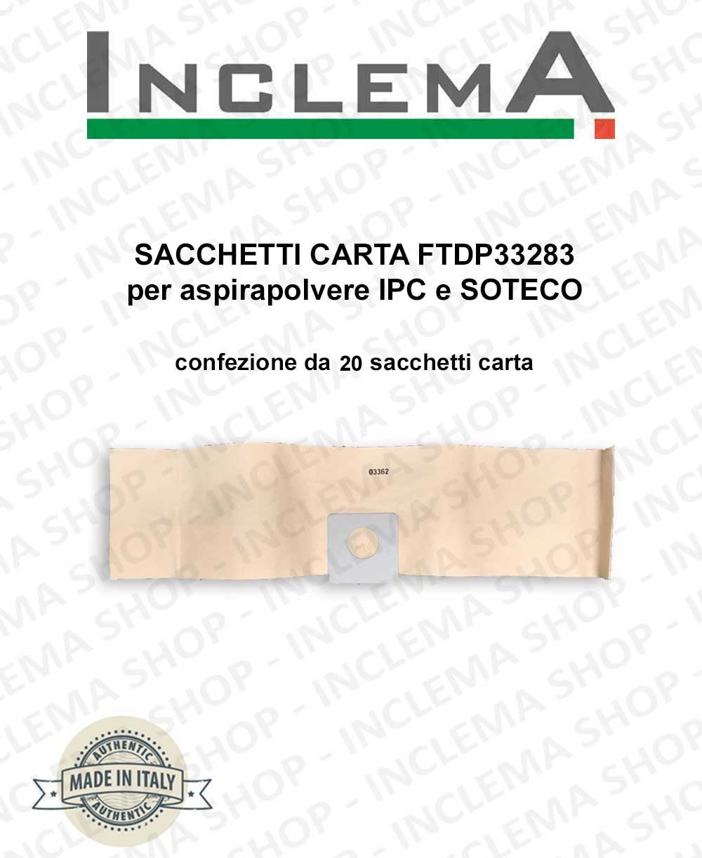 Sac Filter en Papier cod. FTDP33283 pour Aspirateur IPC et SOTECO ...