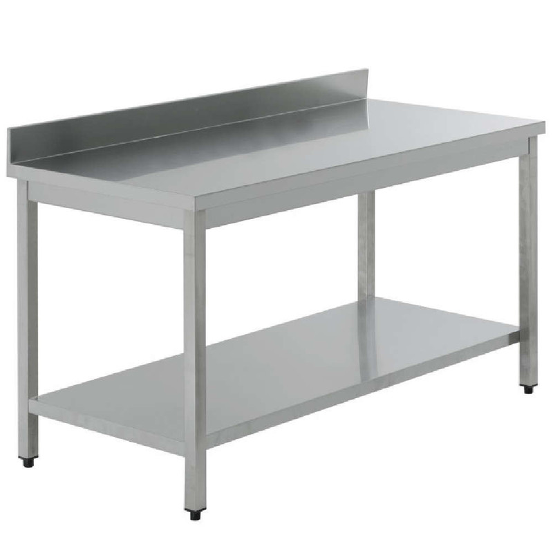 Tavolo Inox con Ripiano Amitek TDL206A - Dim. 200x60x95h cm e Alzatina