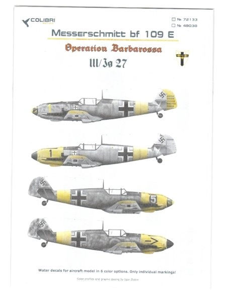 Messerschmitt Me-109 E III/JG 77 - 1/72 - COLIBRI DECALS 72133