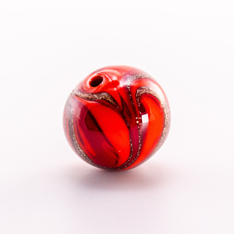 Perla di Murano tonda vetro sommerso rosso Ø16. Foglia oro con ...