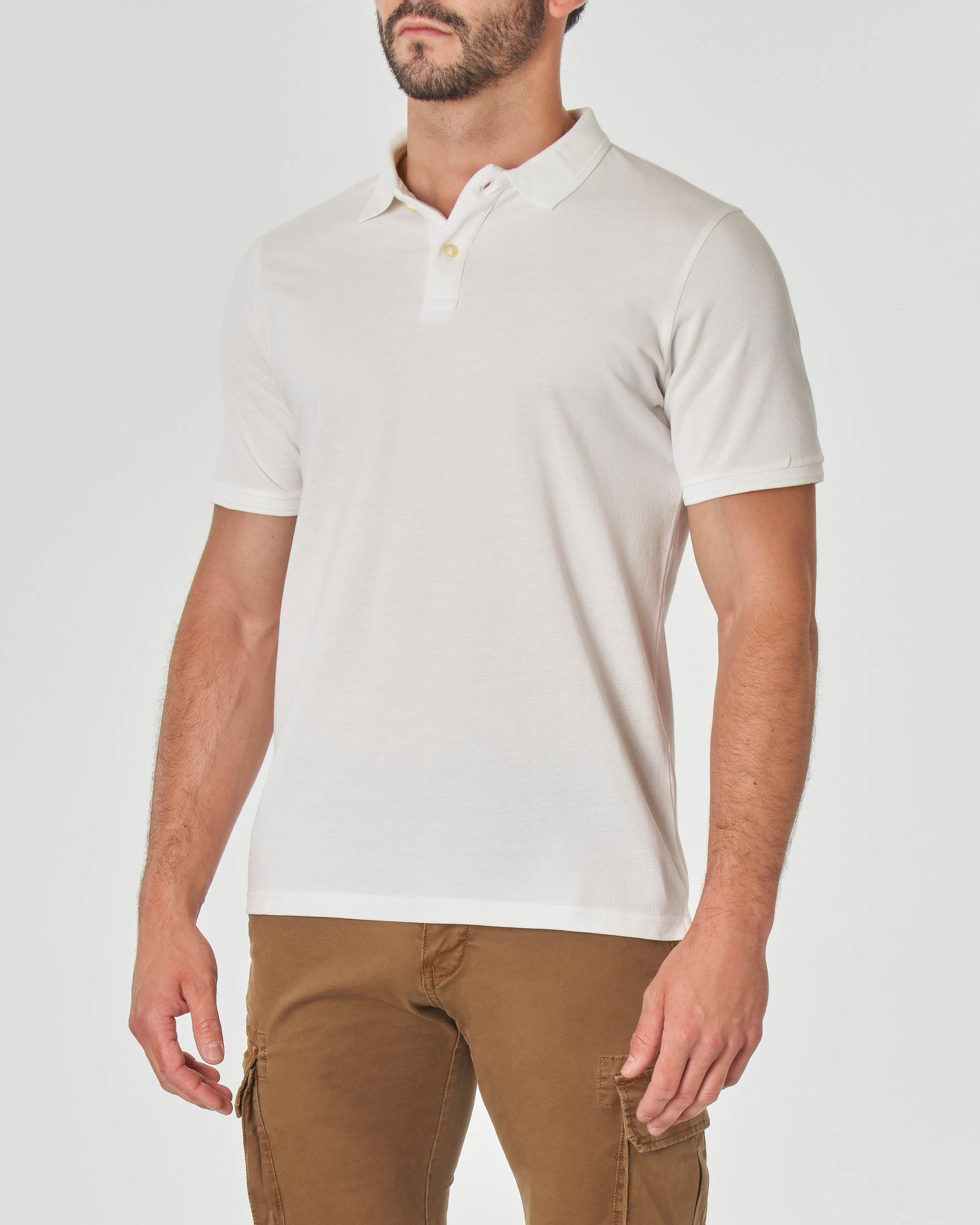 Polo bianca mezza manica tinta unita in puro cotone