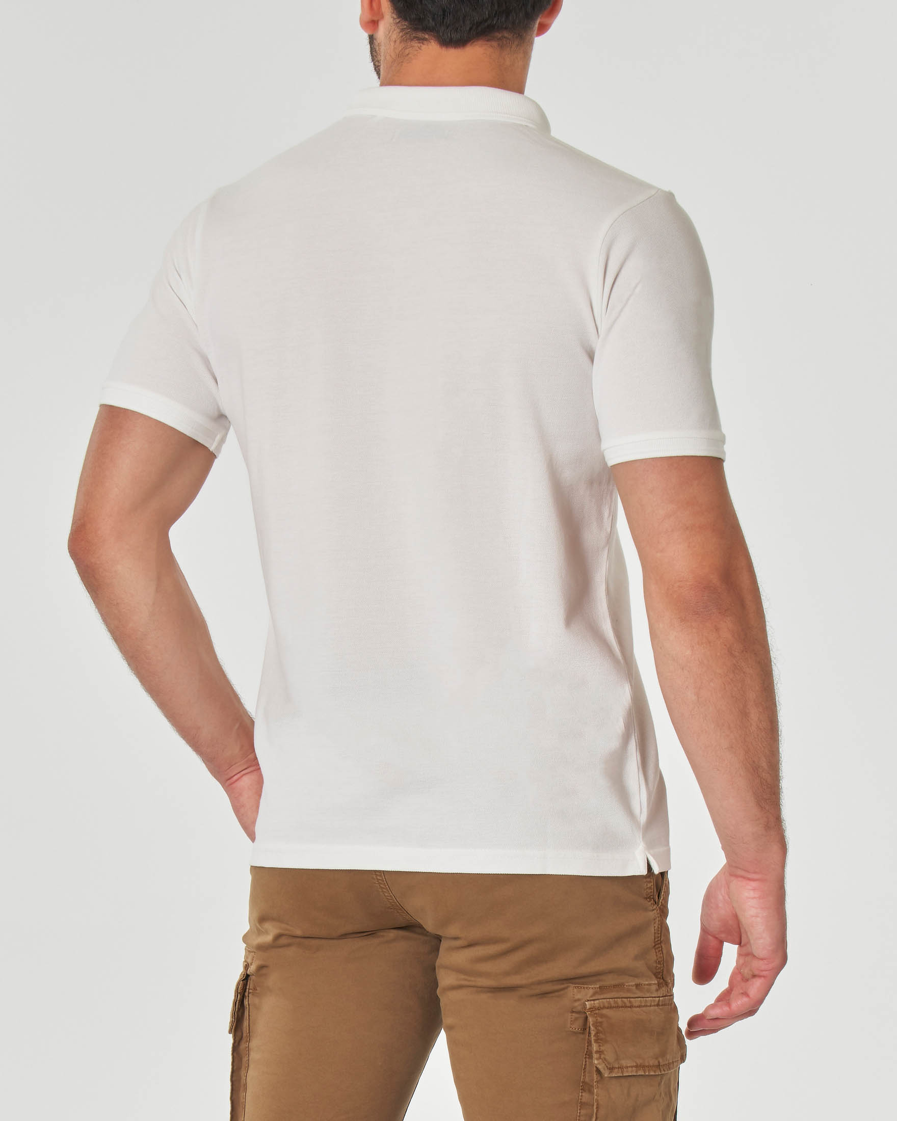 Polo bianca mezza manica tinta unita in puro cotone