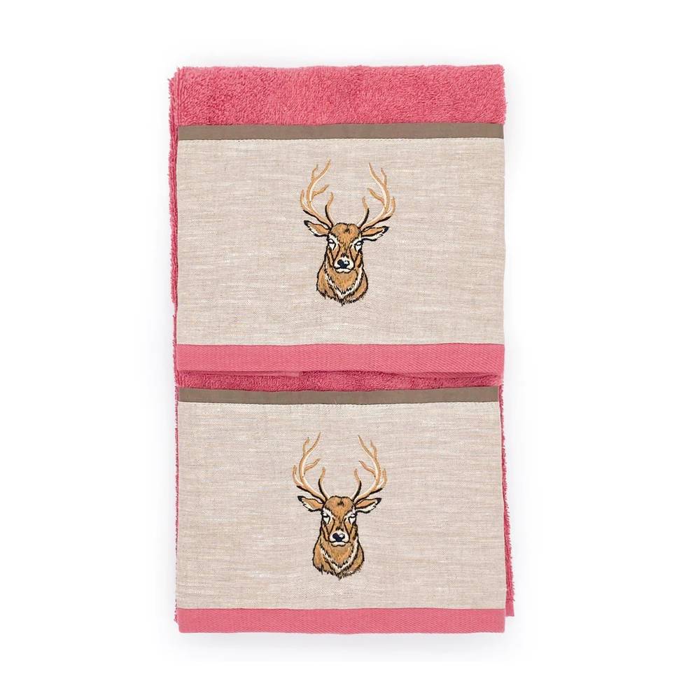 Medium cotton + guest towels Raspberry deer linen frill