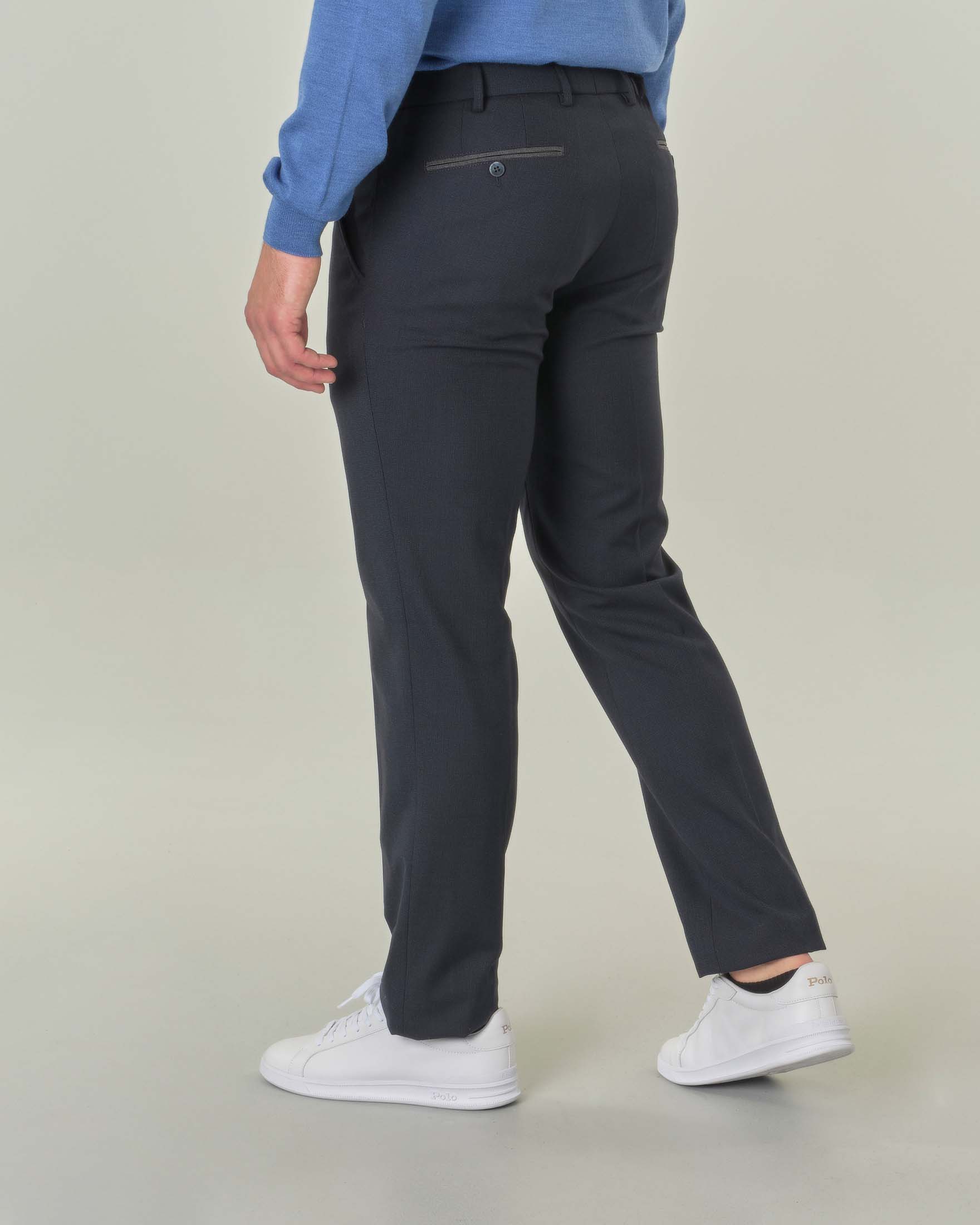 Pantalone Meyer Bonn blu in micro pied de poule di misto cotone e lana ...