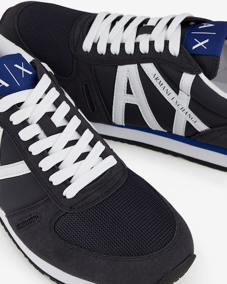 Sneakers blu in similpelle e mesh con logo AX bianco