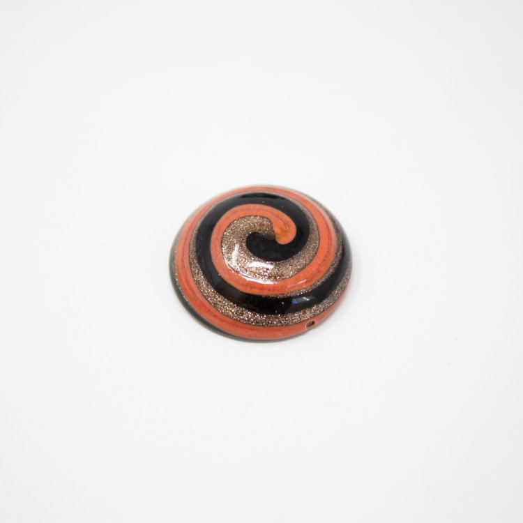 Perla di Murano Ø23 mm con disegno a spirale colore nero in pasta con ...