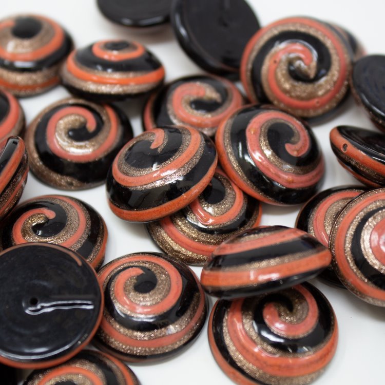 Perla di Murano Ø23 mm con disegno a spirale colore nero in pasta con ...