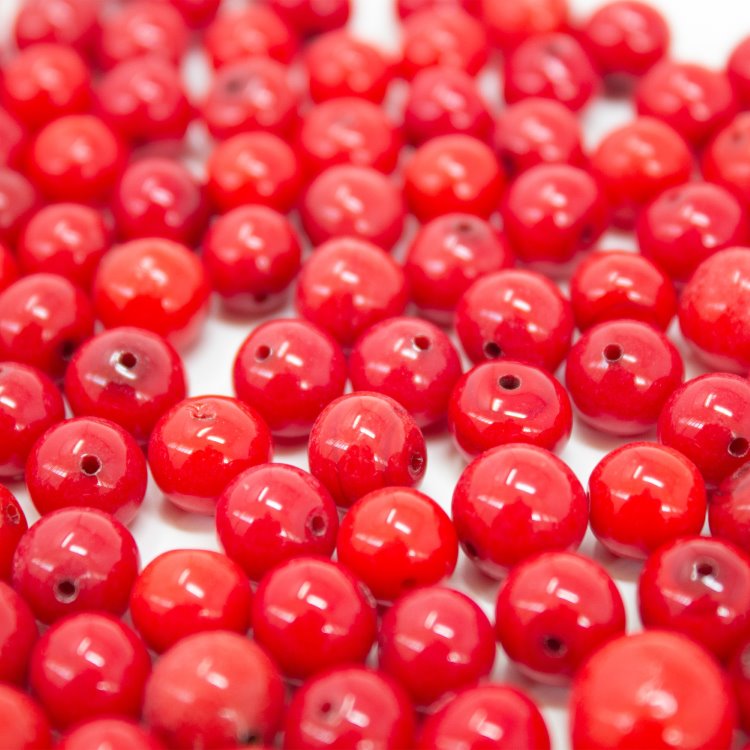 Perla di Murano tonda Ø8 mm, vetro rosso in pasta con foro passante ...