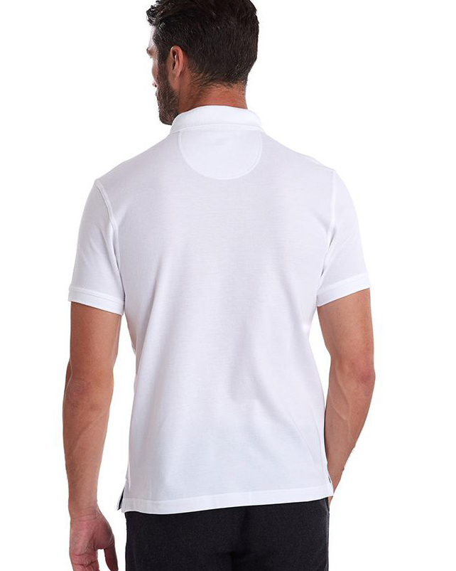 Polo bianca mezza manica in piquè di cotone con dettaglio tartan check