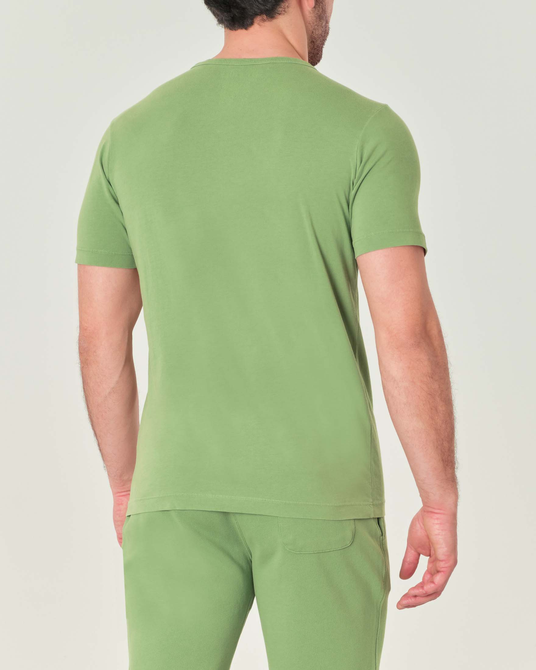 T-shirt verde mezza manica in pima cotton peruviano con taschino ...