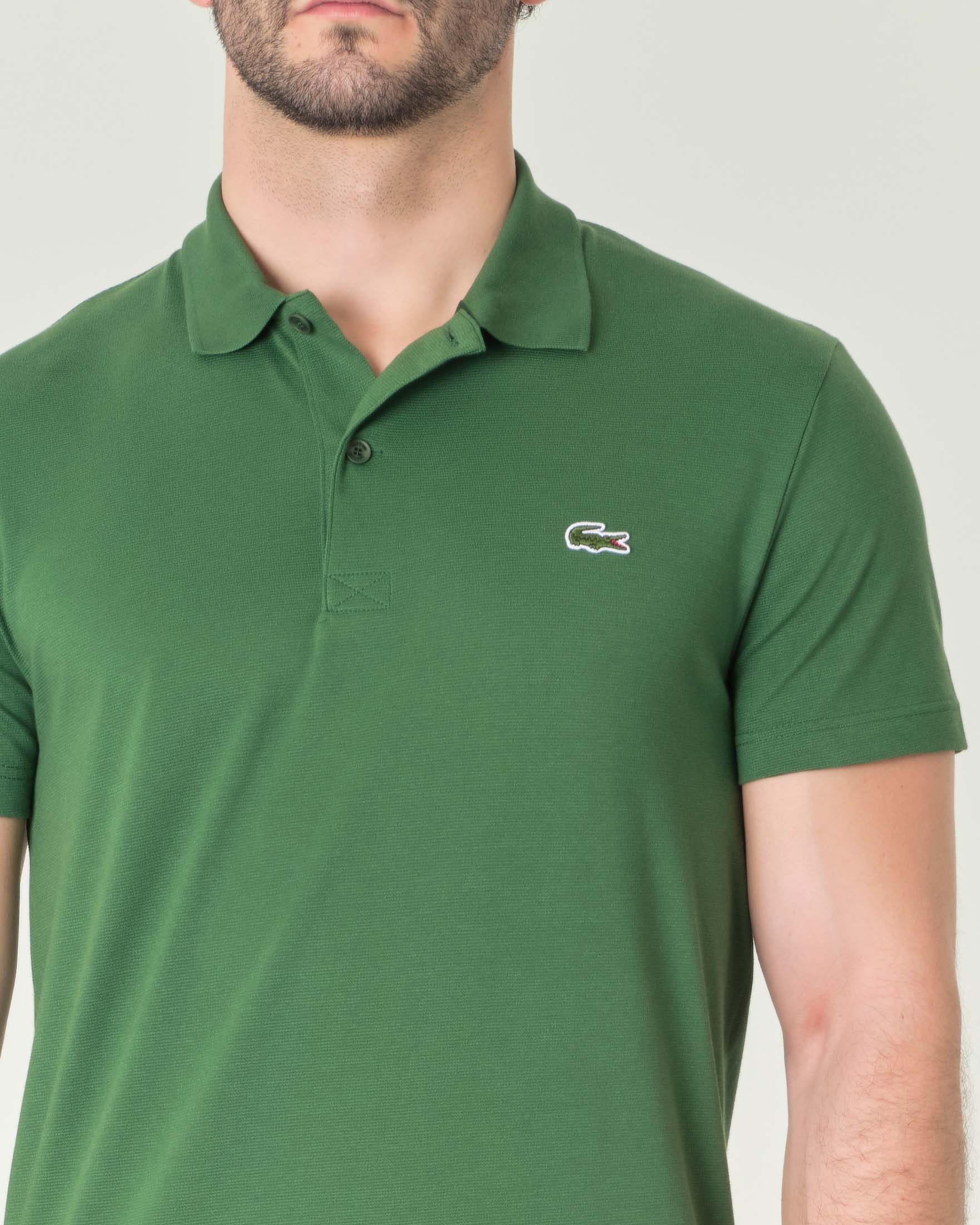 Polo mezza manica verde in cotone organico stretch punto wafer