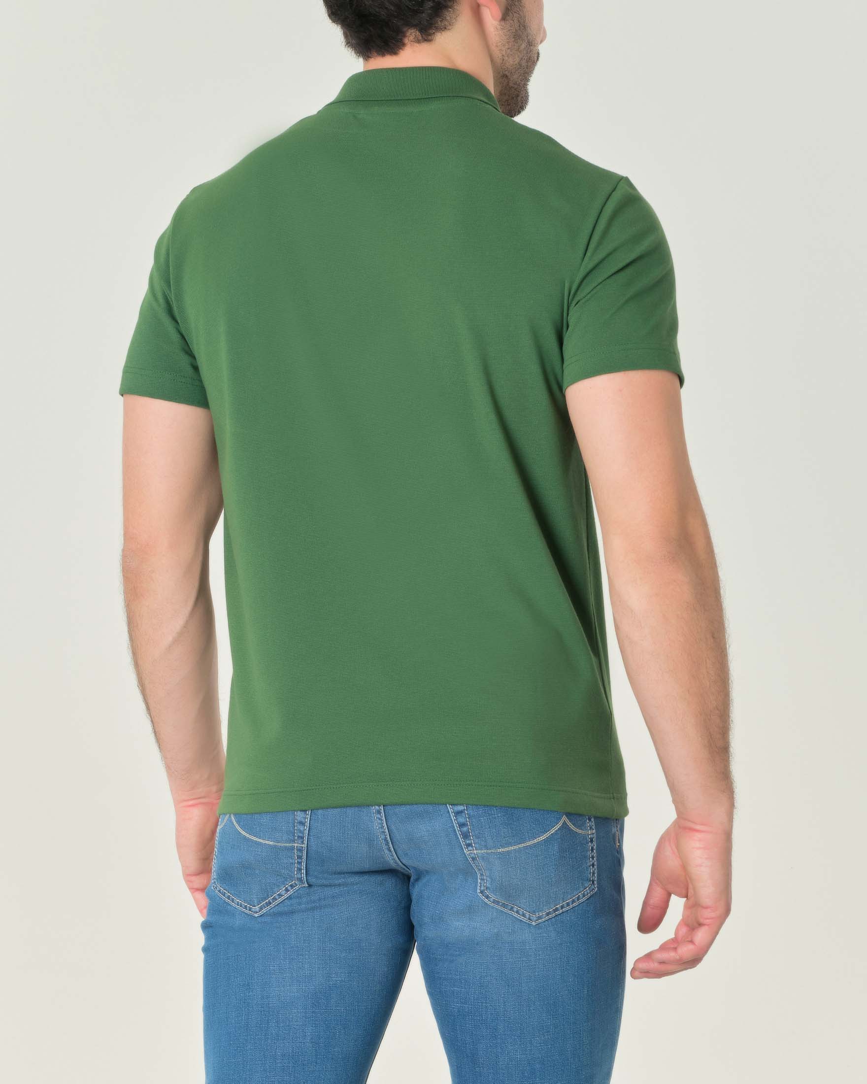 Polo mezza manica verde in cotone organico stretch punto wafer