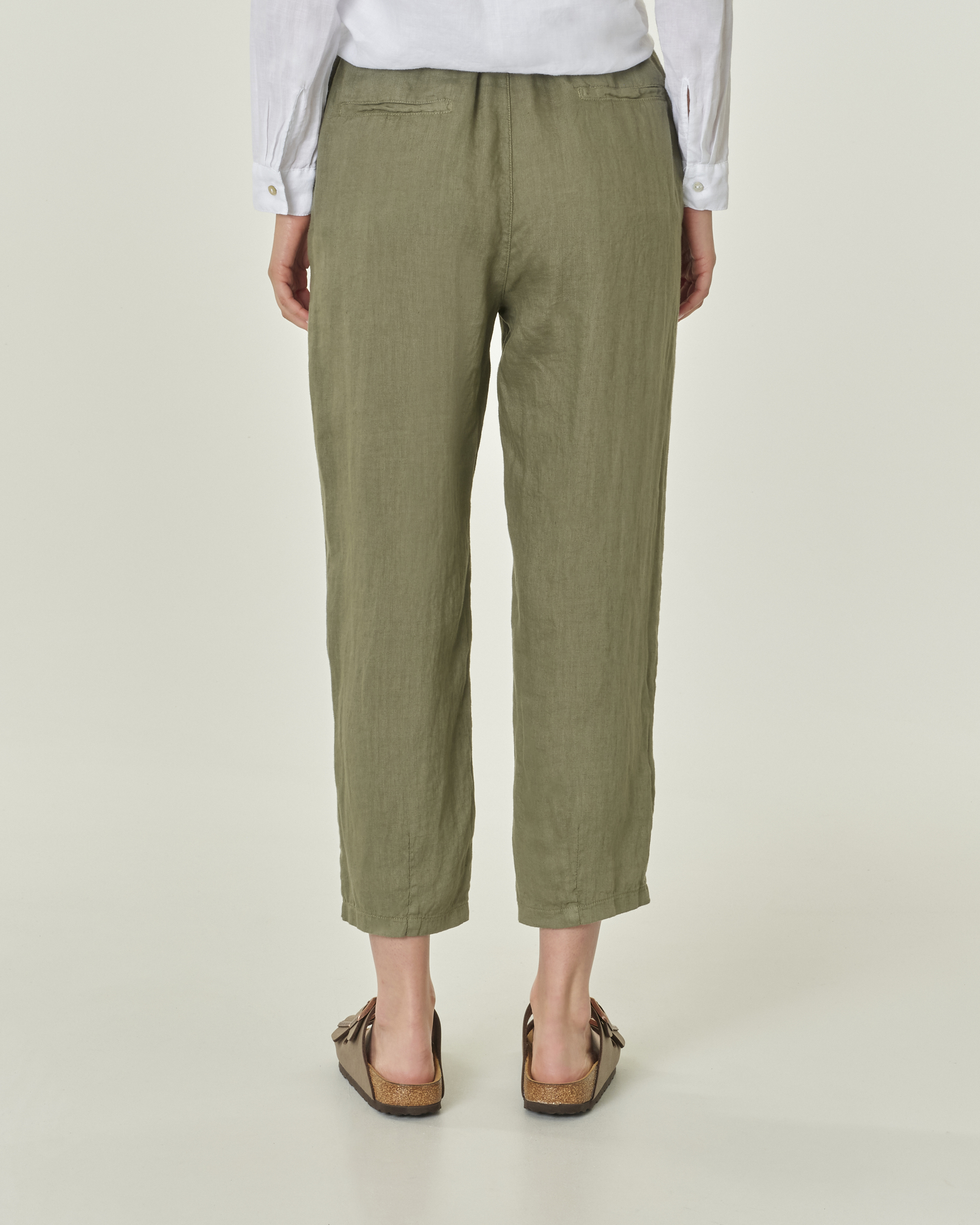 Pantaloni verde militare in lino a gamba dritta dal taglio cropped con ...