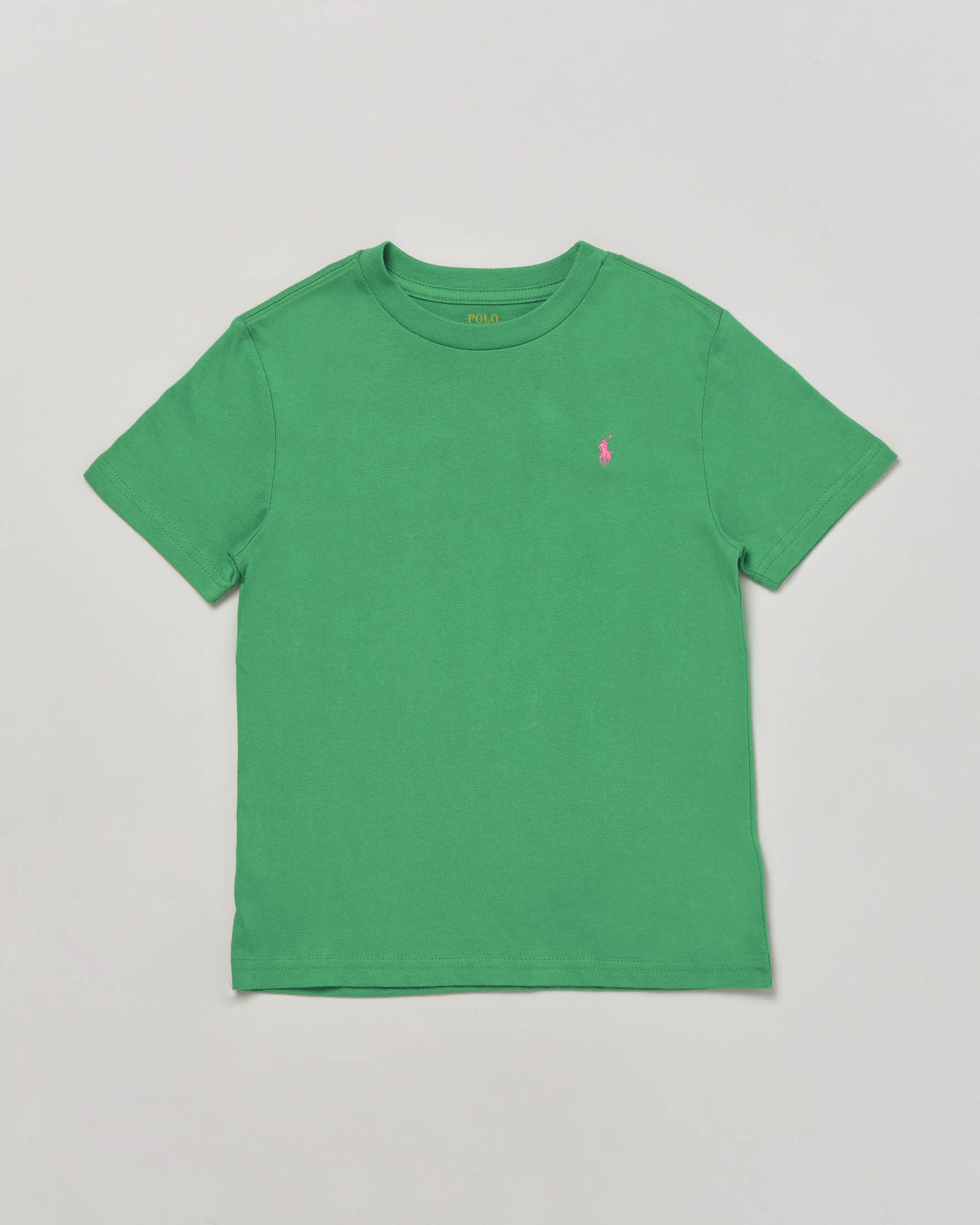 T-shirt verde a mezza manica in cotone con logo pony rosa | Pellizzari