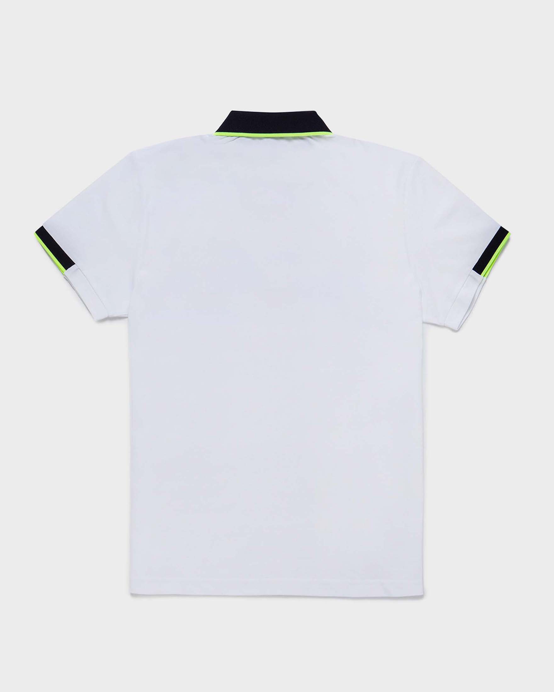 Polo bianca in puro cotone con colletto nero e bordino giallo fluo in ...