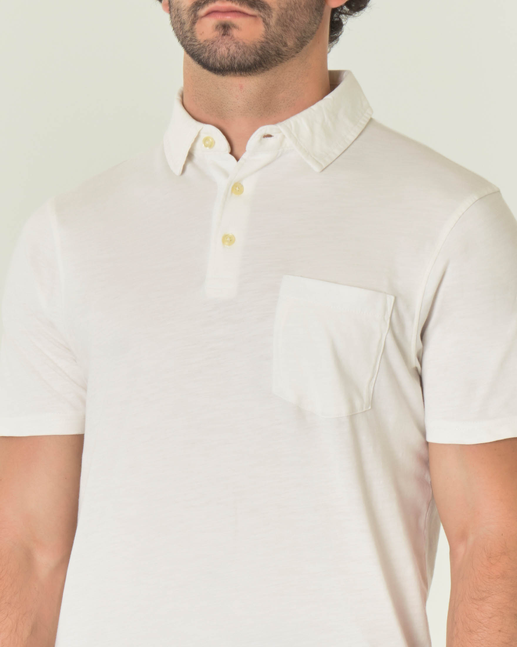 Polo bianca a mezza manica in jersey fiammato di puro cotone con ...