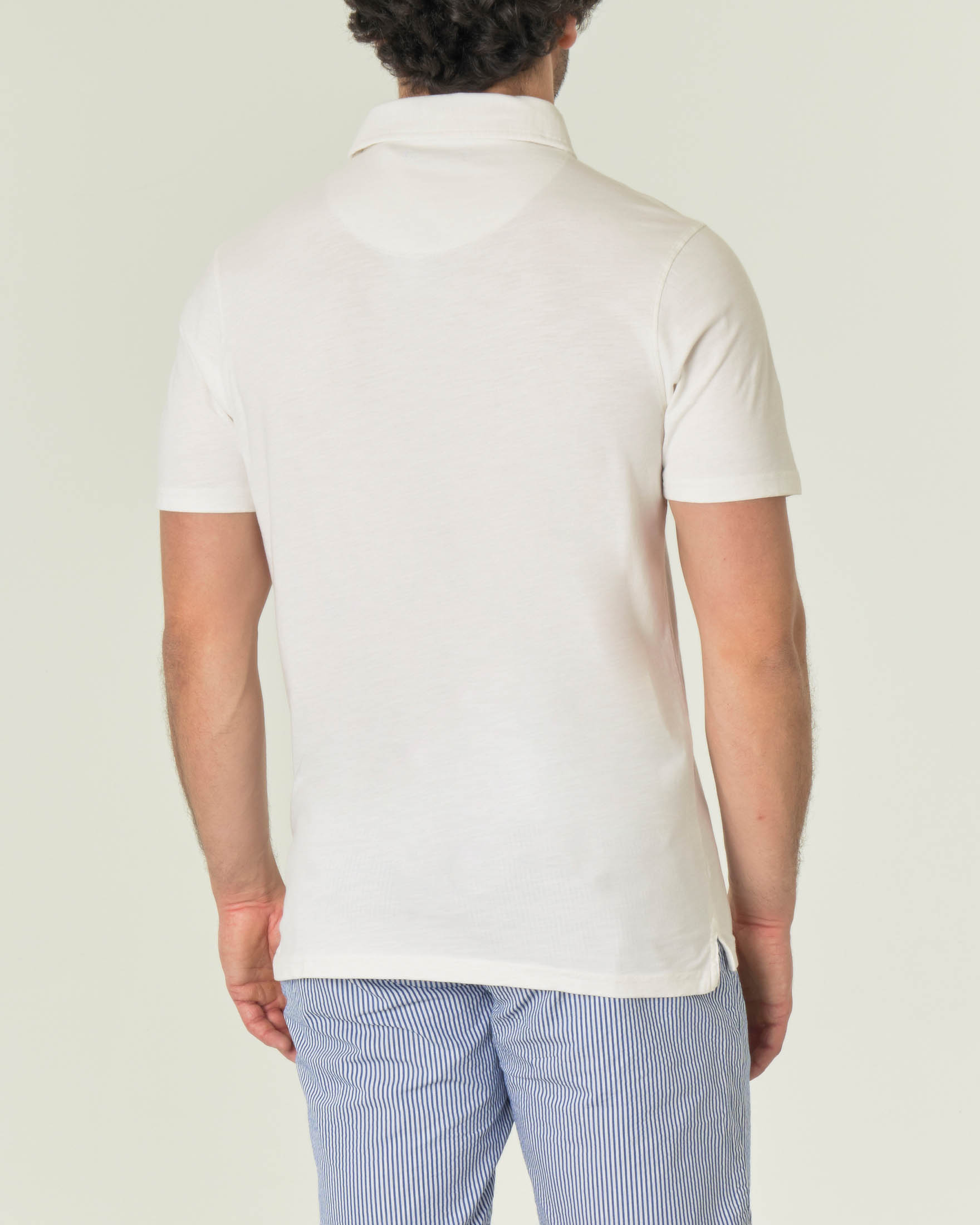 Polo bianca a mezza manica in jersey fiammato di puro cotone con ...
