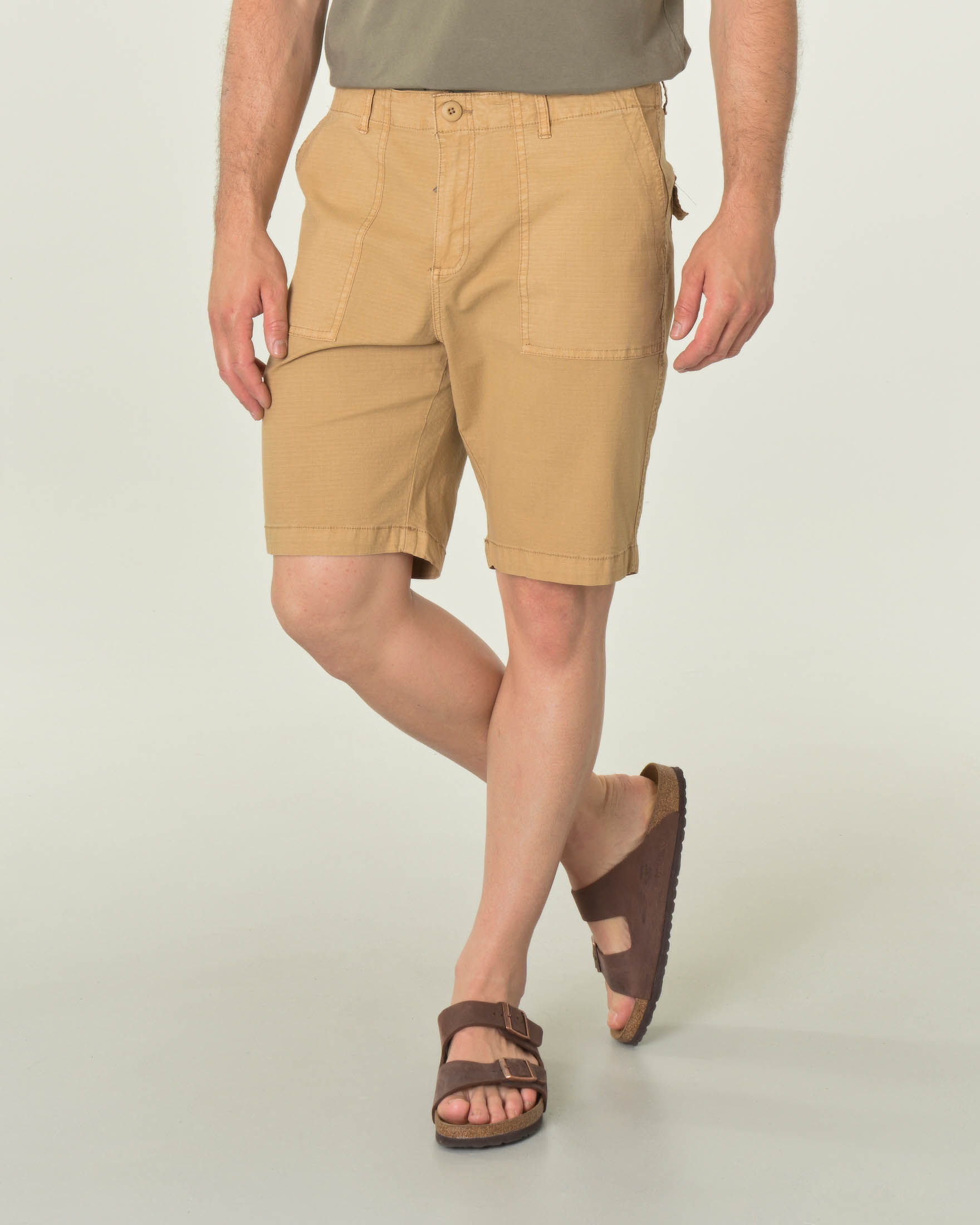 Bermuda fatigue beige in tessuto ripstop di cotone stretch