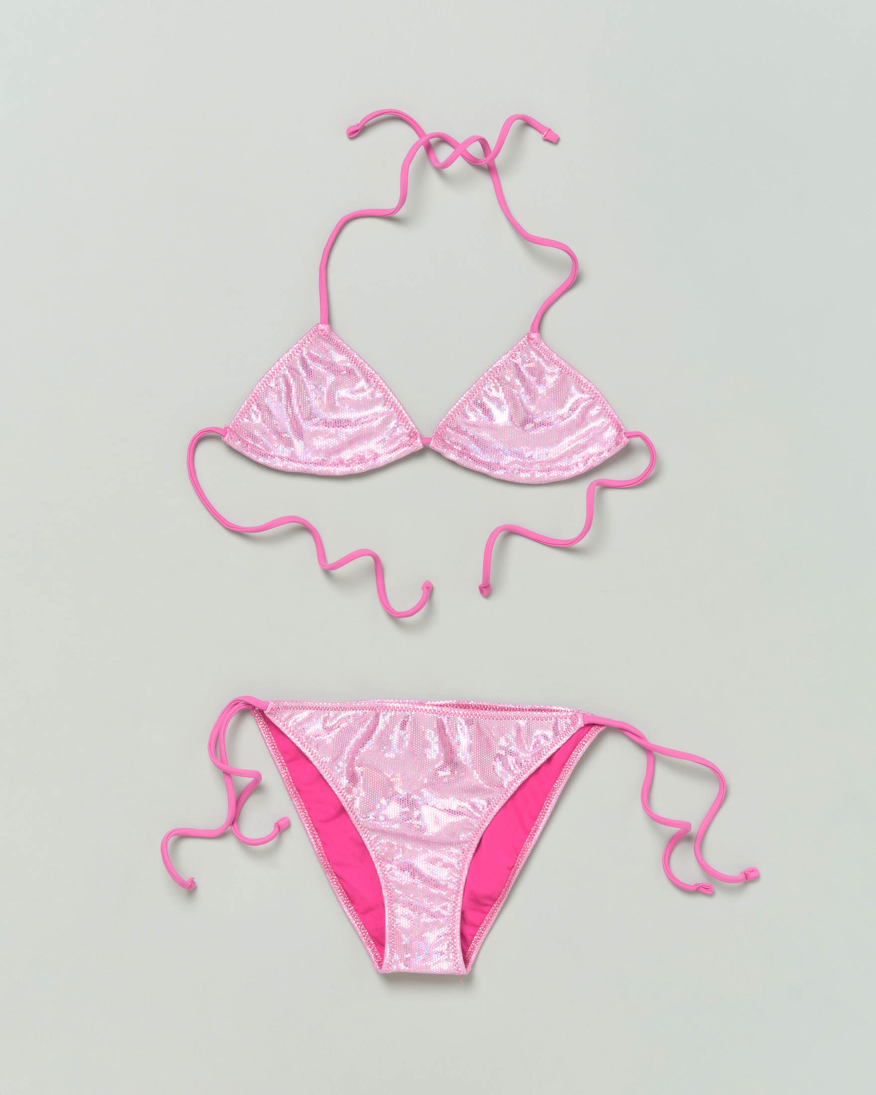 Bikini a triangolo rosa in tessuto stretch laminato