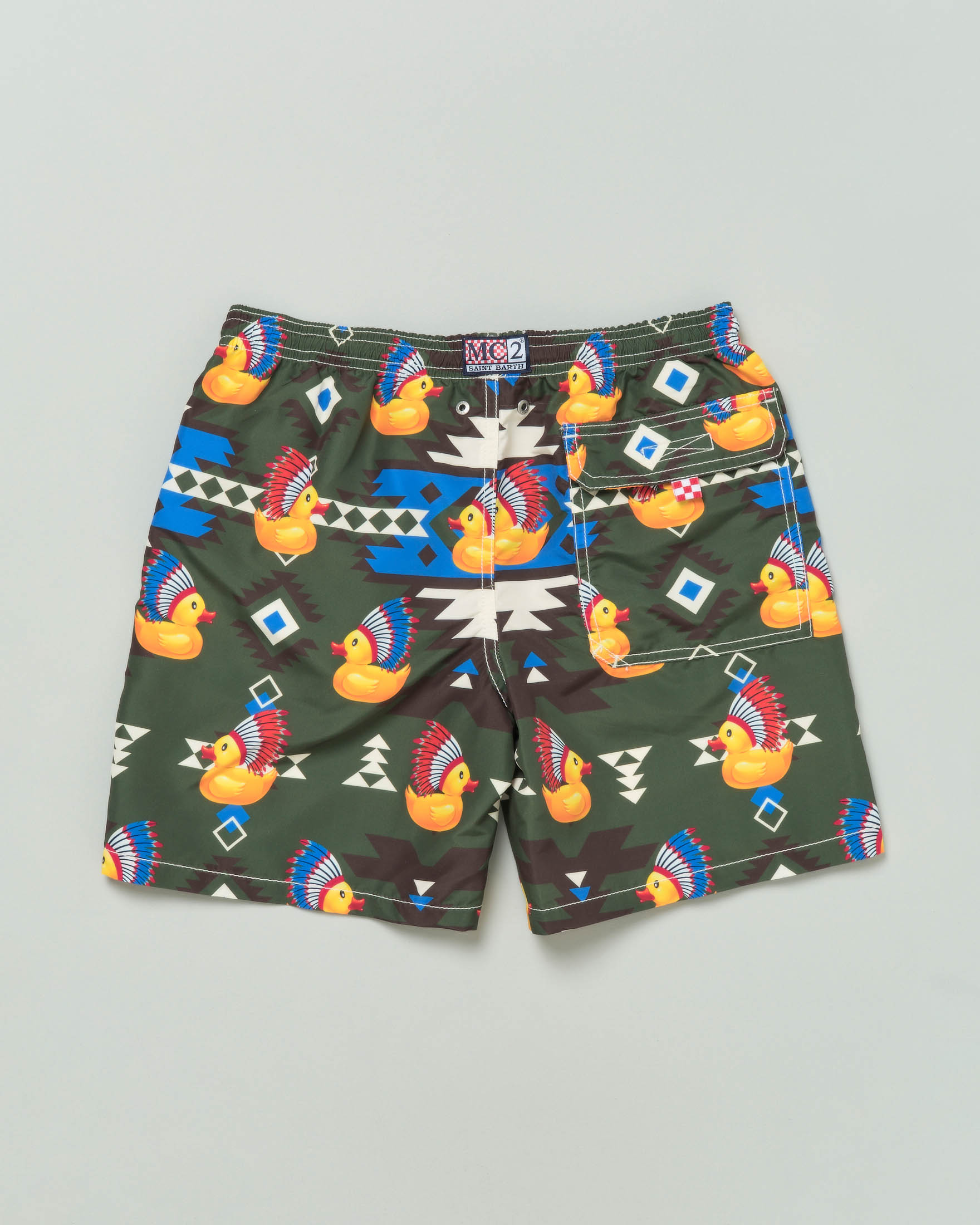 Boxer mare verde militare con stampa etnica e paperelle indiane 4-14 anni