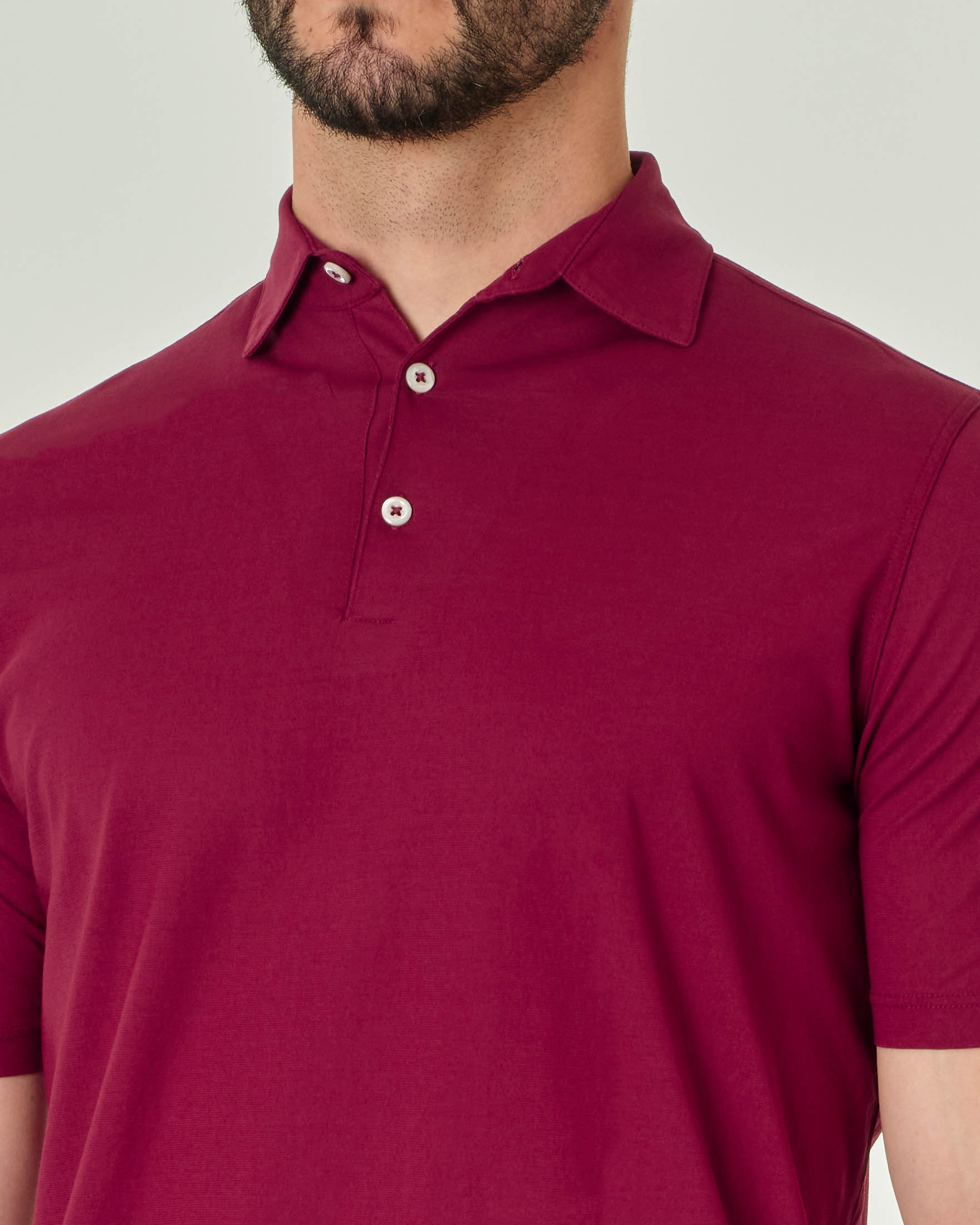 Polo bordeaux mezza manica in crepe di cotone