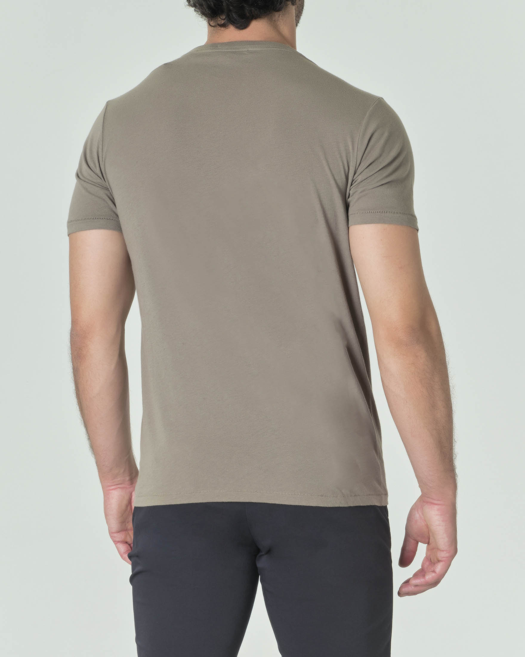T-shirt verde militare a mezza manica in misto lino e pima cotton con ...