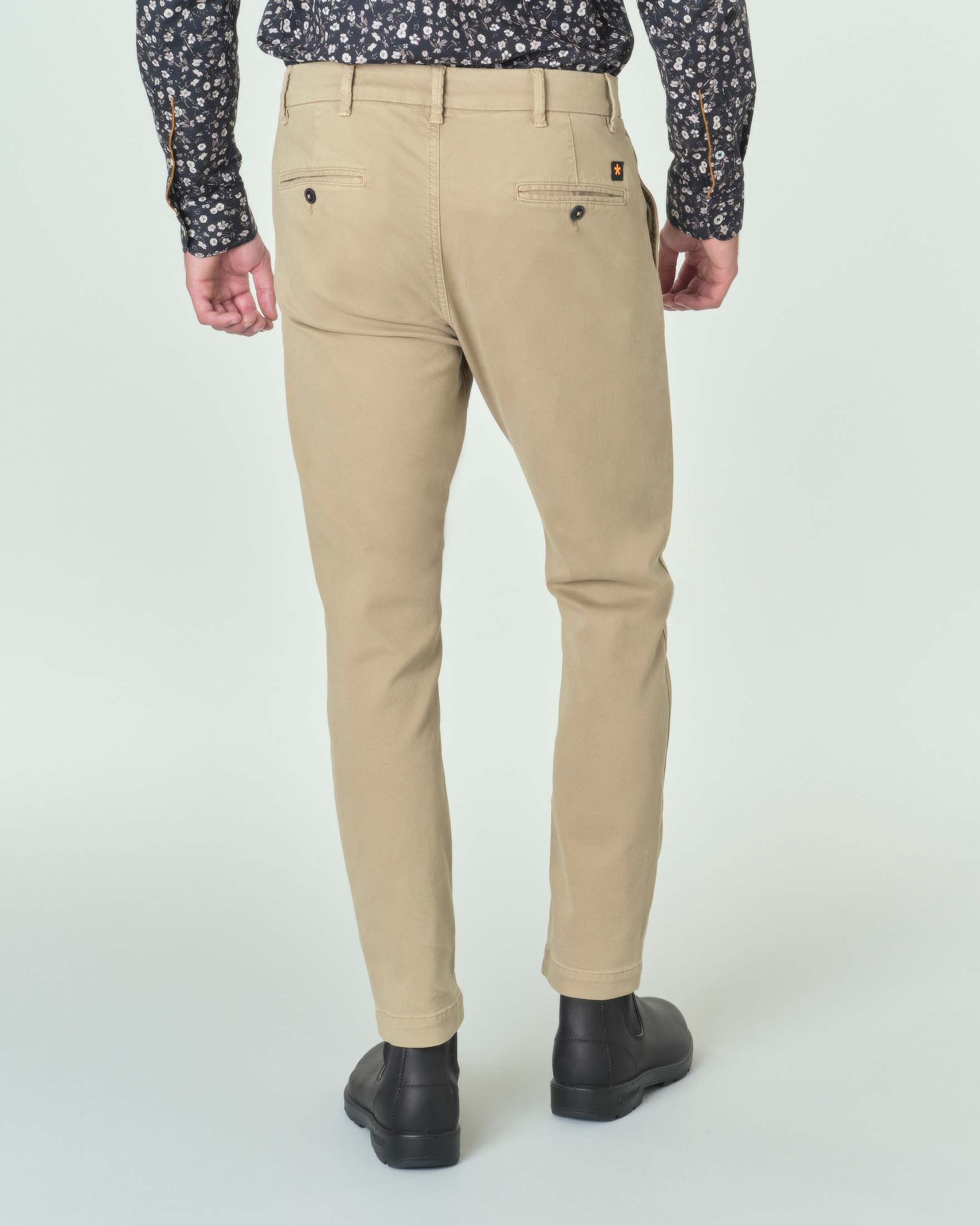 Pantalone chino beige in cotone stretch a trama diagonale | Pellizzari