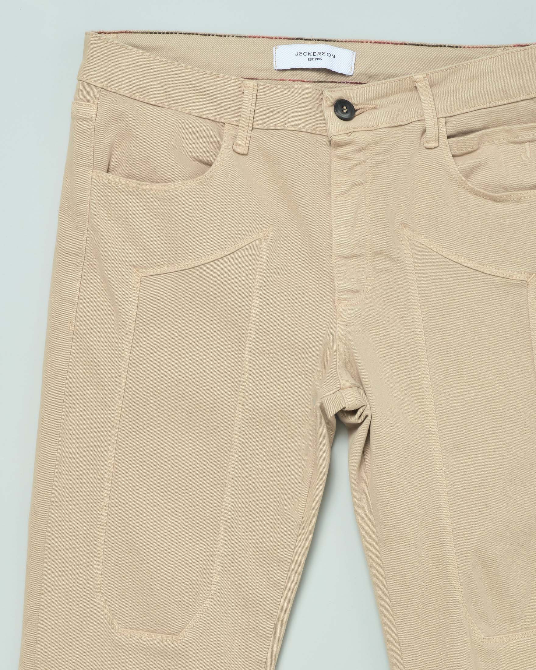 Pantalone color sabbia in gabardina di cotone stretch con toppe ...