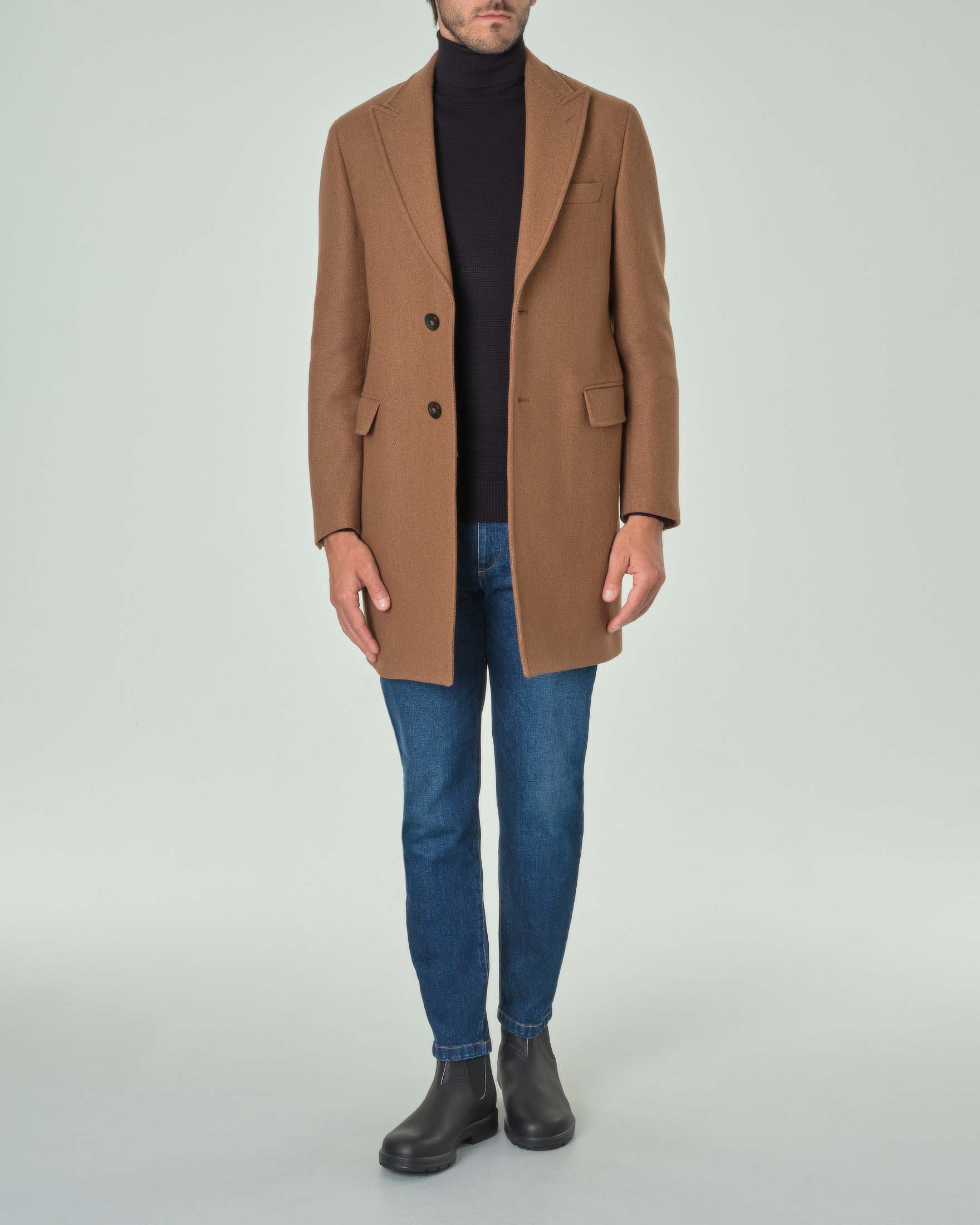 Cappotto Paul Baker cammello in panno di lana con rever a lancia