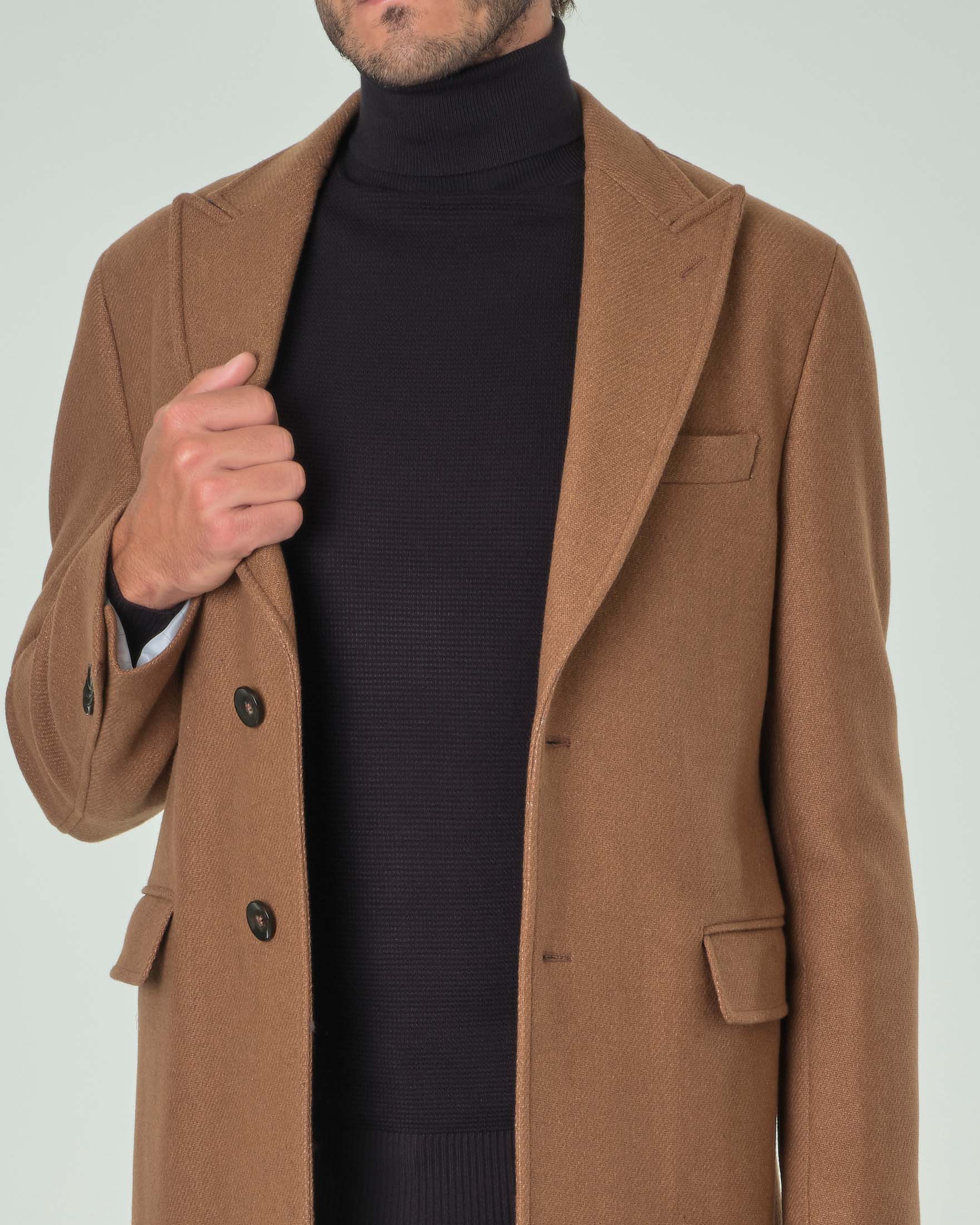 Cappotto Paul Baker cammello in panno di lana con rever a lancia