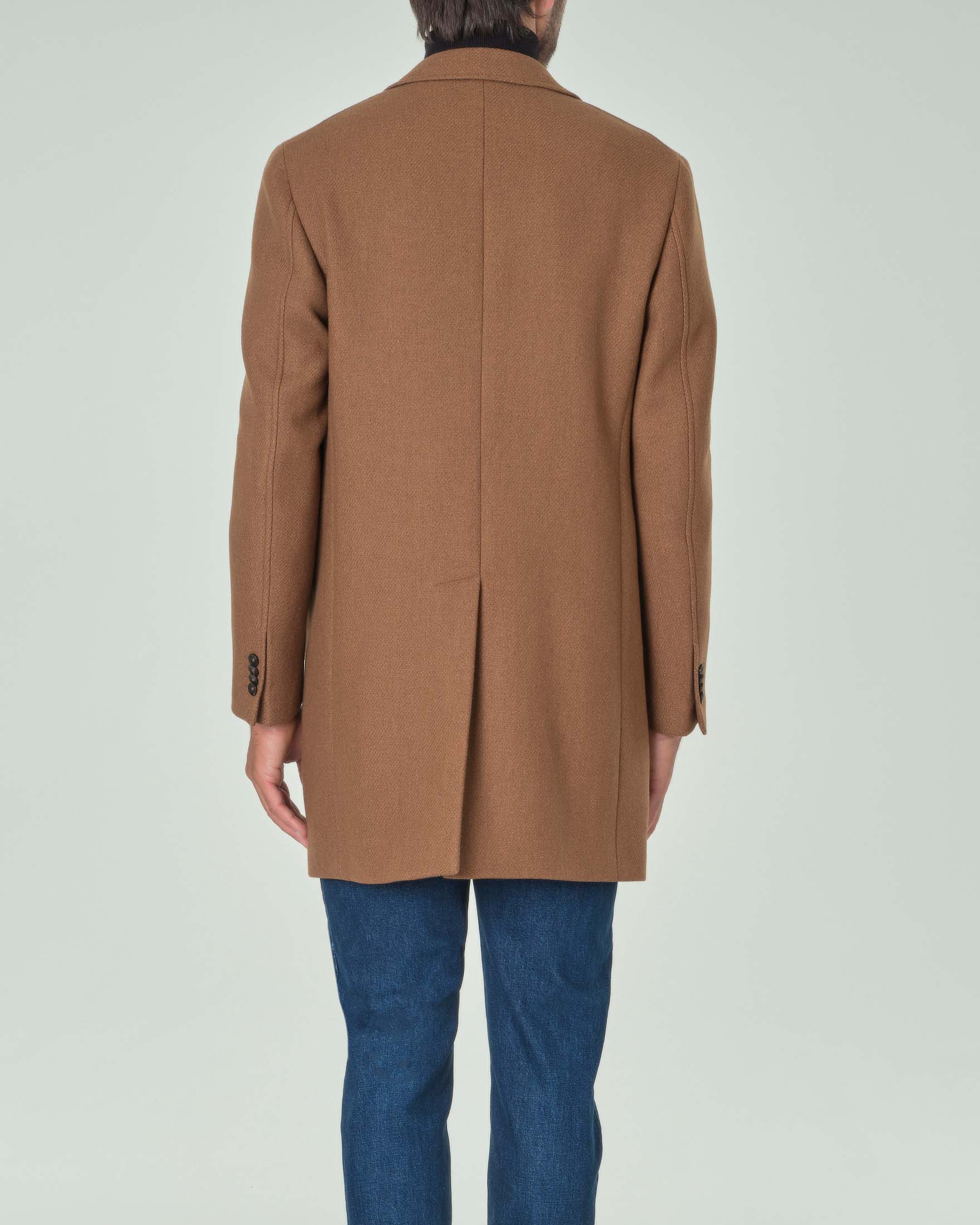 Cappotto Paul Baker cammello in panno di lana con rever a lancia