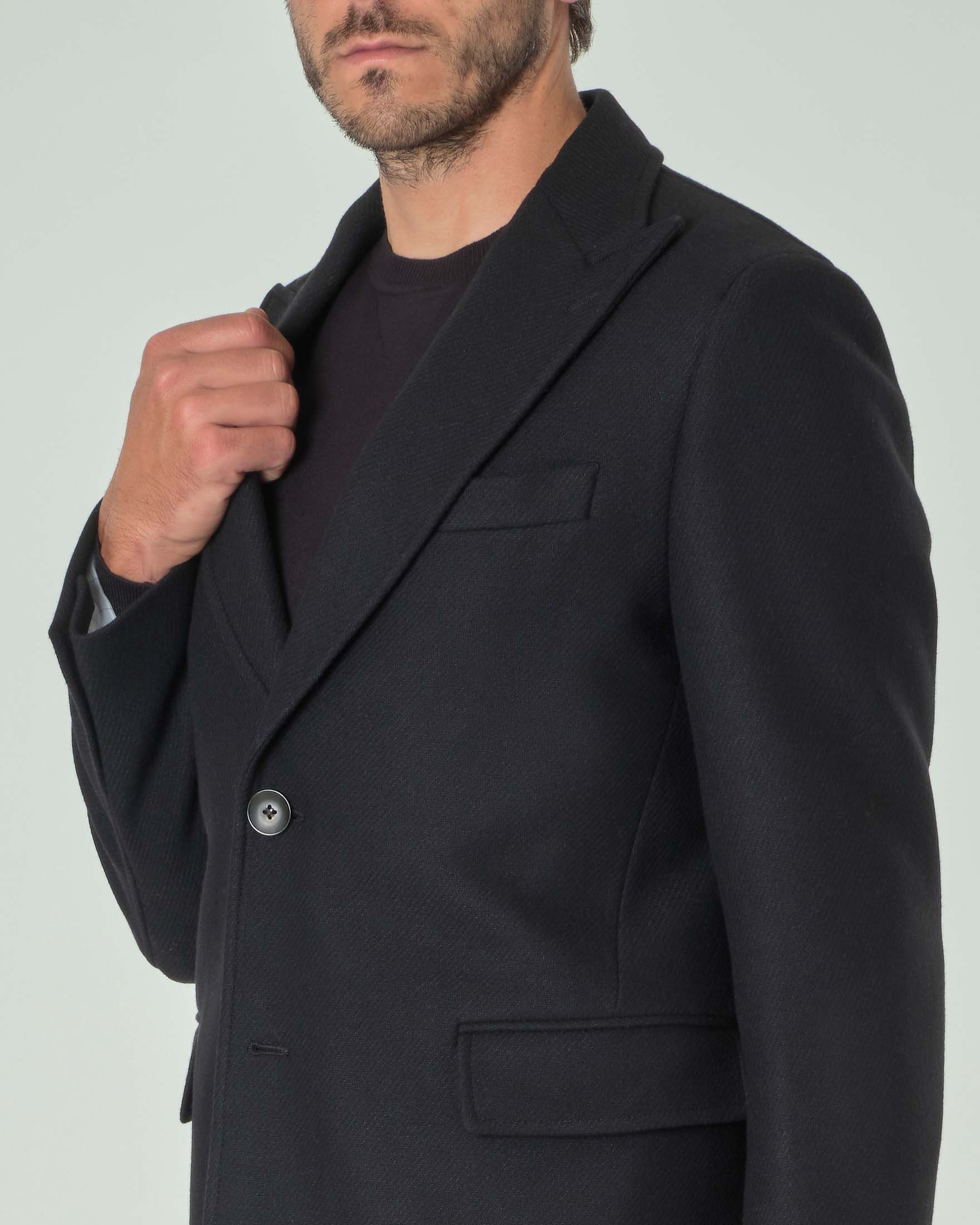 Cappotto Paul Baker nero in panno di lana con rever a lancia