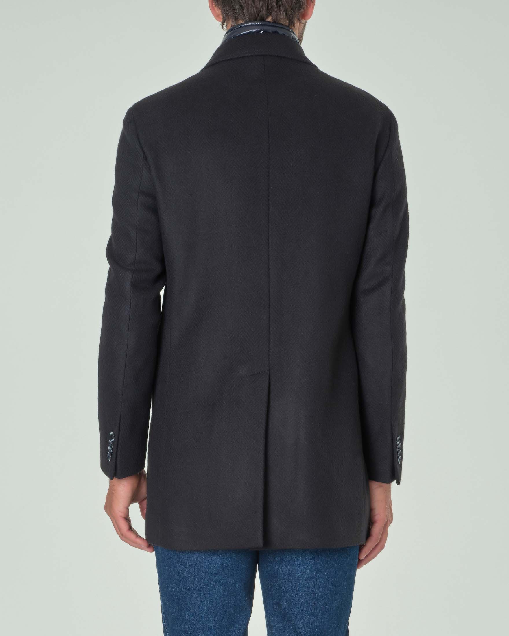 Cappotto Paul Baker blu in panno di misto lana spinata con davantino ...