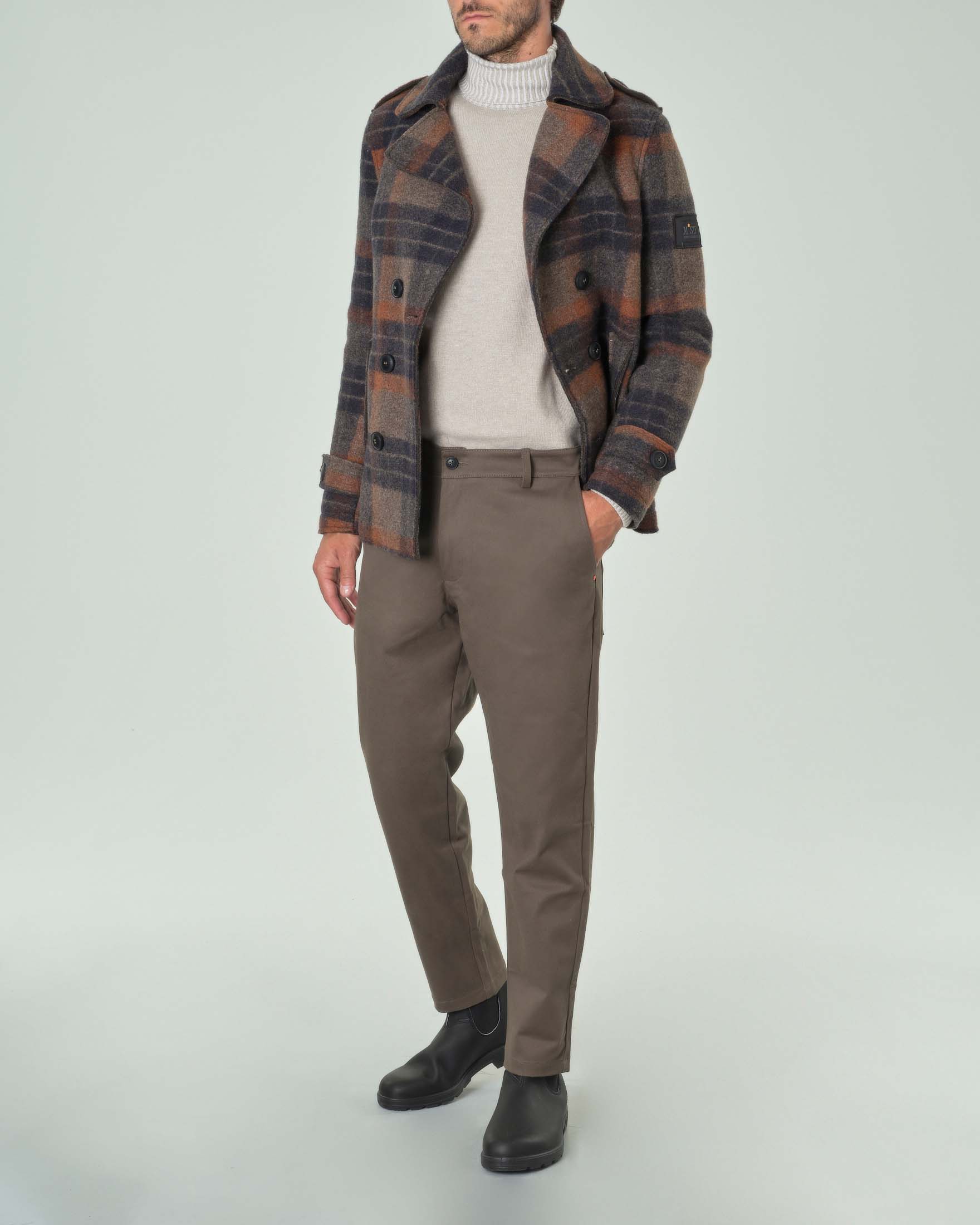 Caban check arancio e grigio in panno di lana cotta | Pellizzari