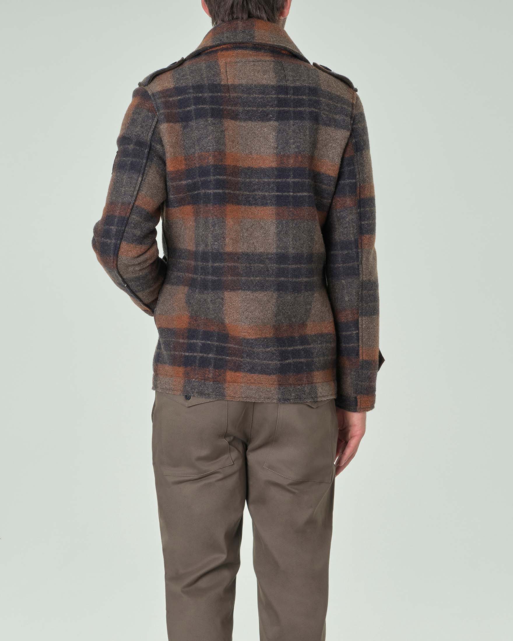 Caban check arancio e grigio in panno di lana cotta | Pellizzari