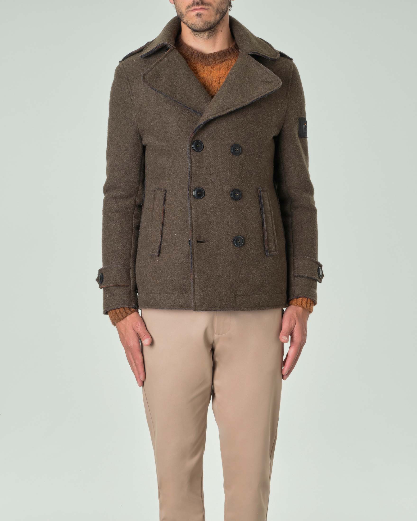 Caban verde militare in panno di lana cotta