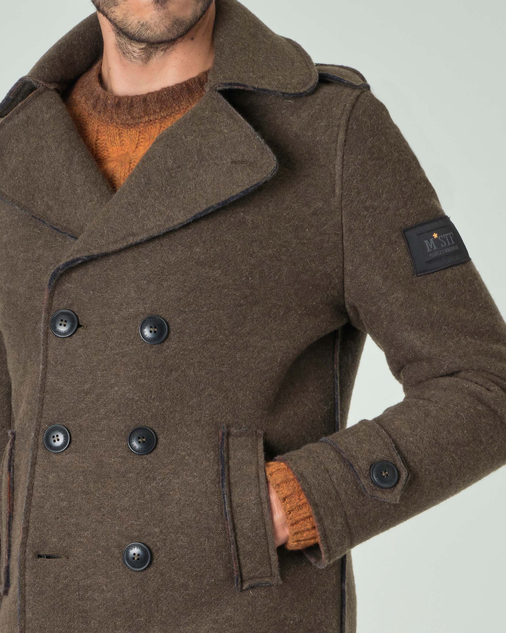 Caban verde militare in panno di lana cotta