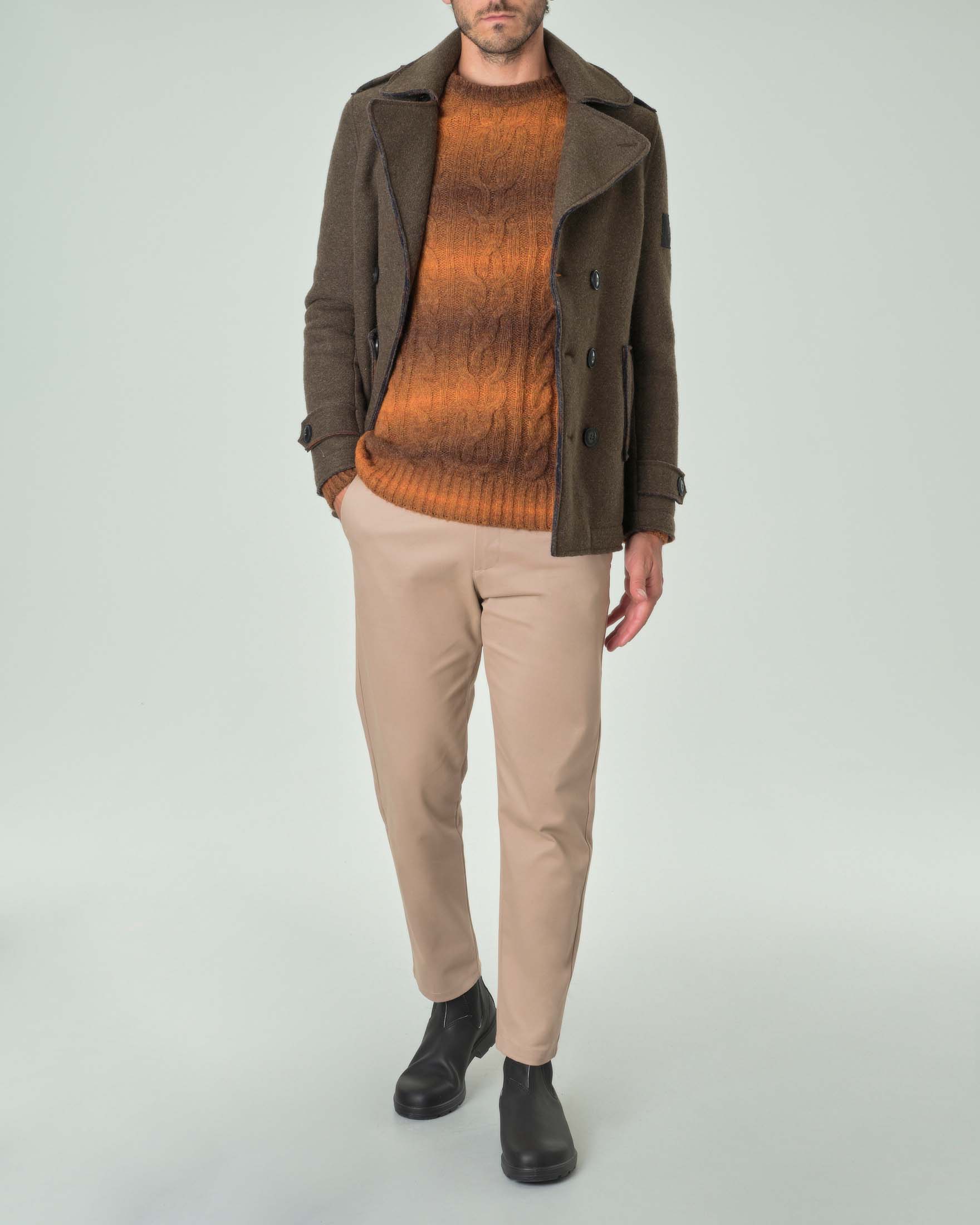 Caban verde militare in panno di lana cotta