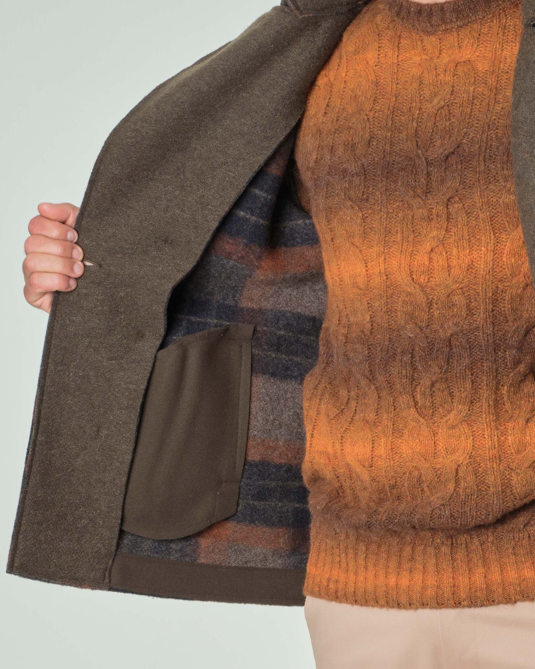 Caban verde militare in panno di lana cotta