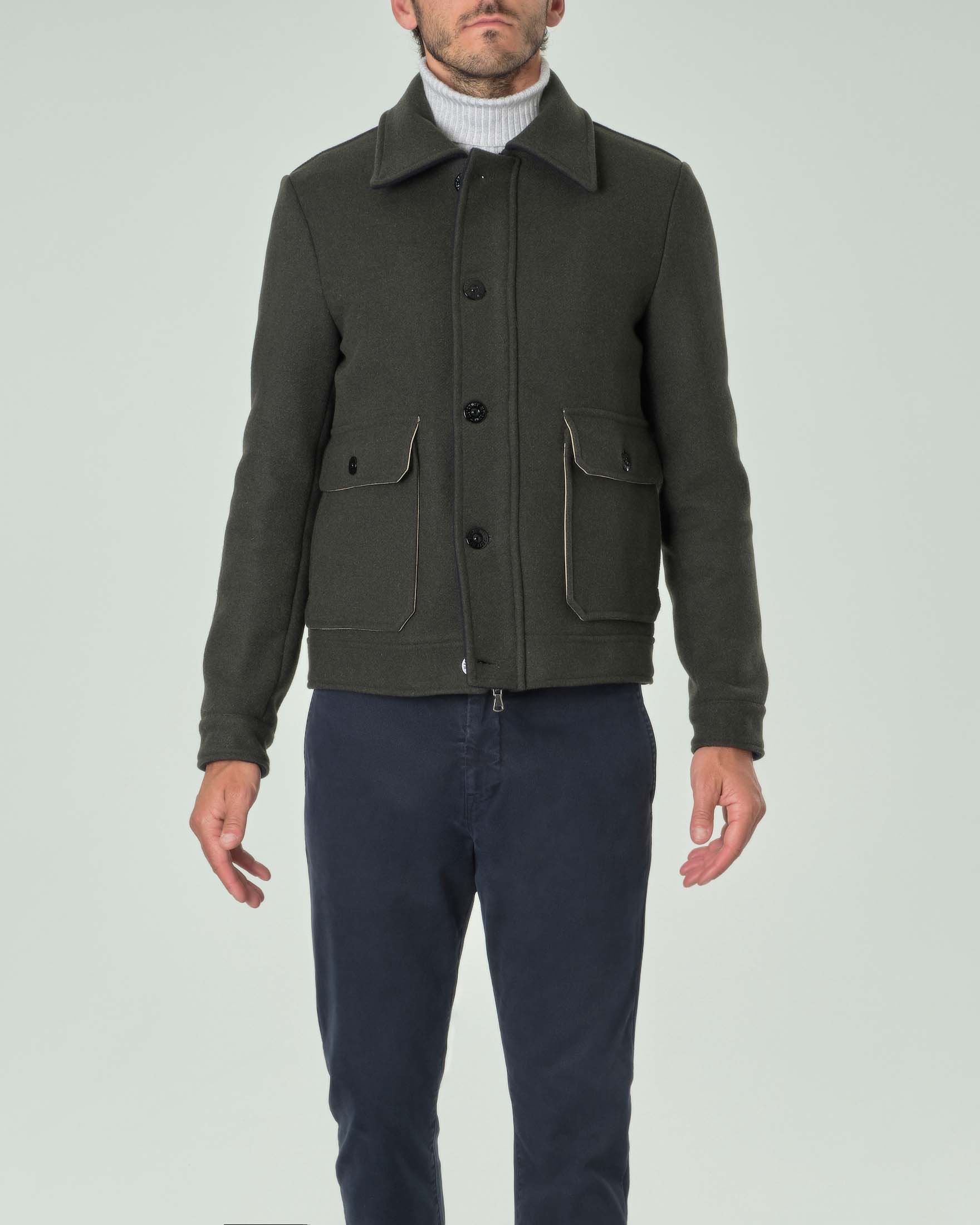 Giacca aviatore verde militare in panno di lana