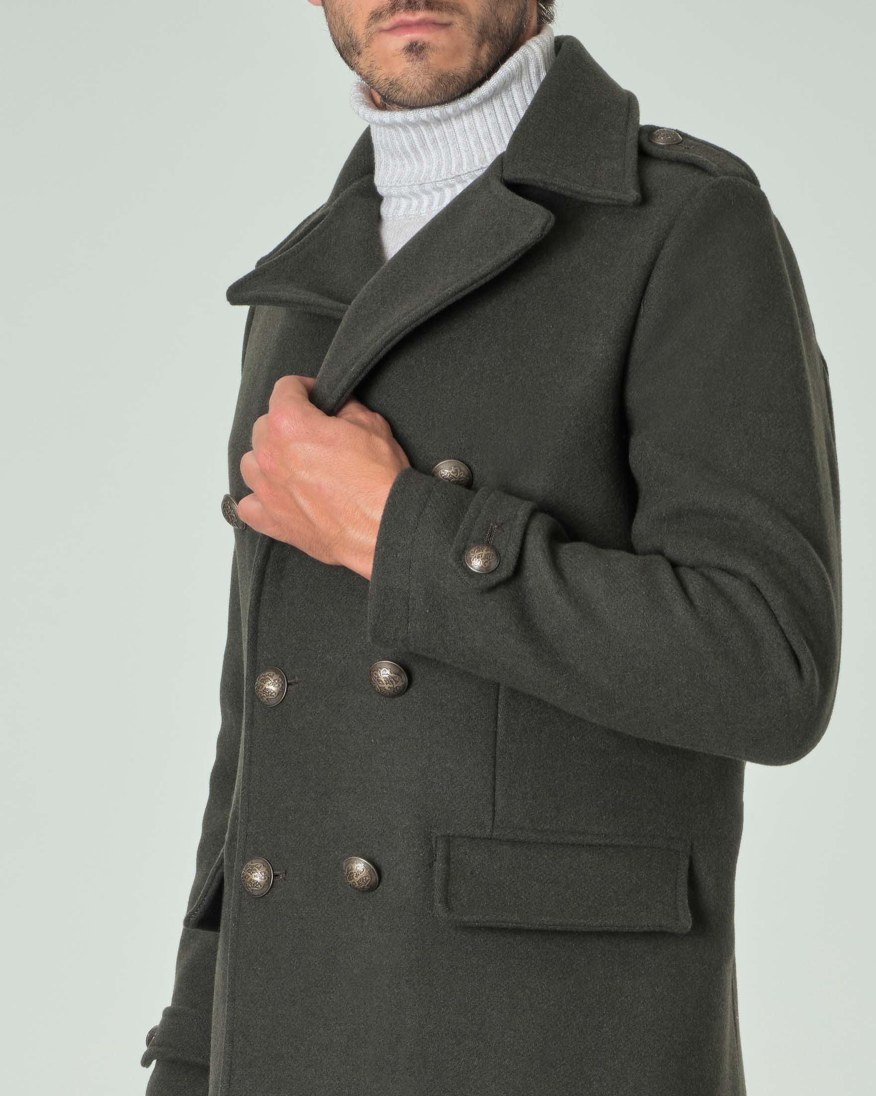 Cappotto doppiopetto verde militare in panno di lana | Pellizzari