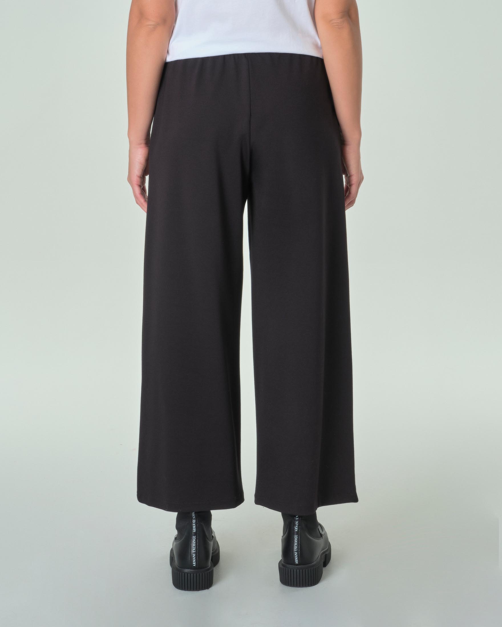 Pantaloni neri slim in misto viscosa punto Milano con risvolto al fondo ...