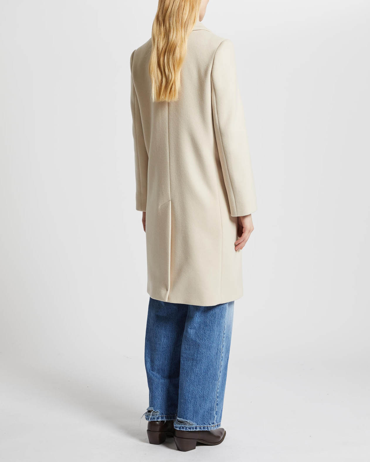 Cappotto colo sabbia in panno double di misto lana con scollo a rever ...