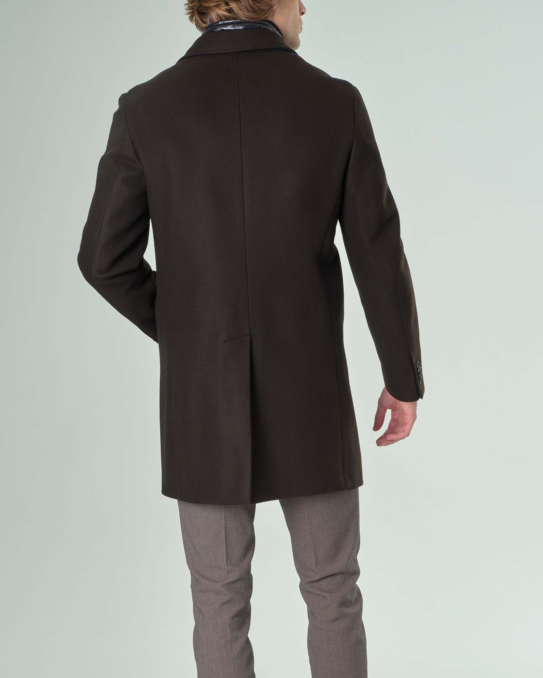 Cappotto nero in panno di misto lana con davantino staccabile