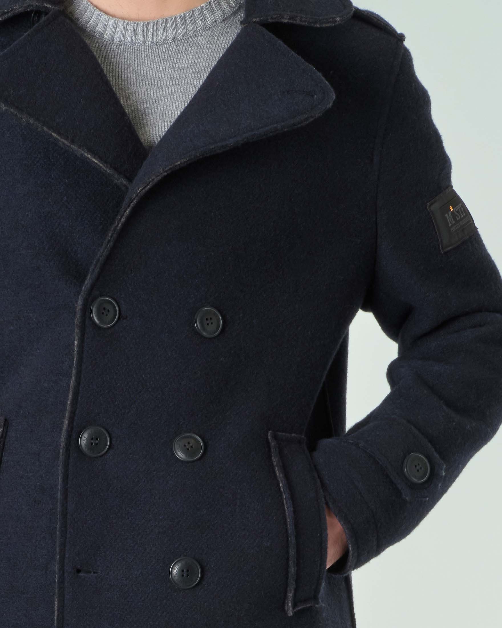 Caban blu in panno di lana cotta