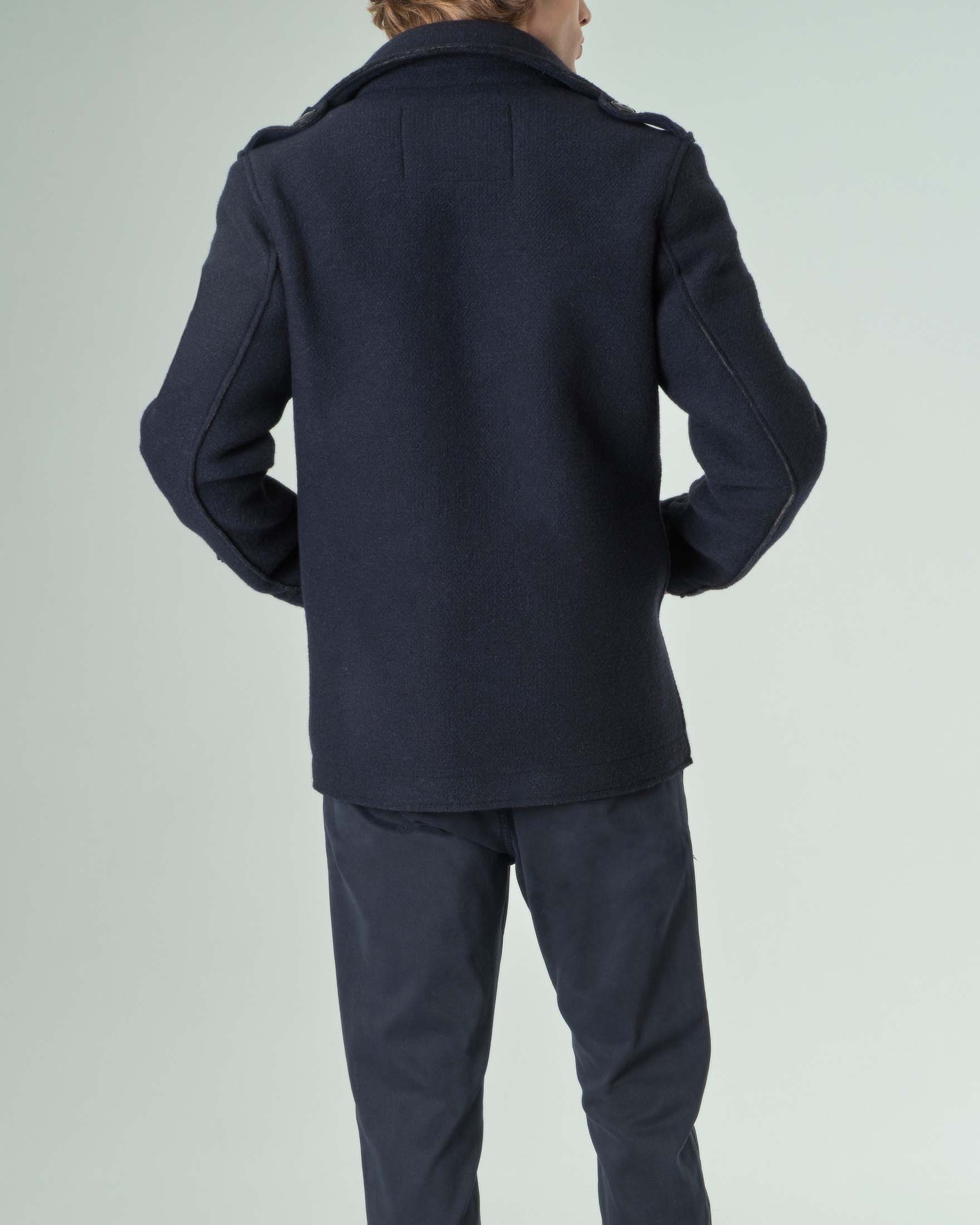 Caban blu in panno di lana cotta