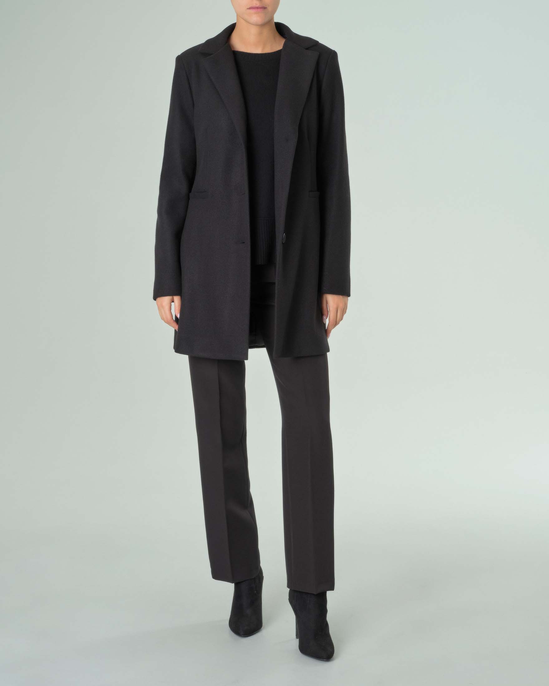 Cappottino nero in panno dal taglio maschile con scollo a rever ...