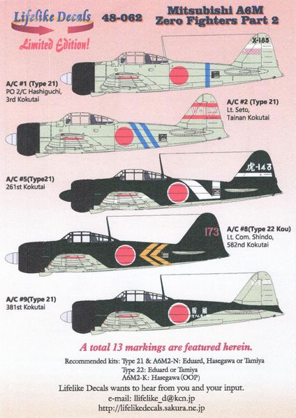 Mitsubishi A6M Zero 1/48 - LIFELIKE DECALS 48062