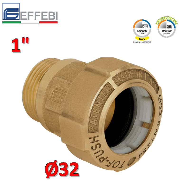 Raccordo TOF-PUSH monogiunto Ø 32 x 1'' maschio in ottone per tubo PE - polietilene | SAMA' S.R.L.