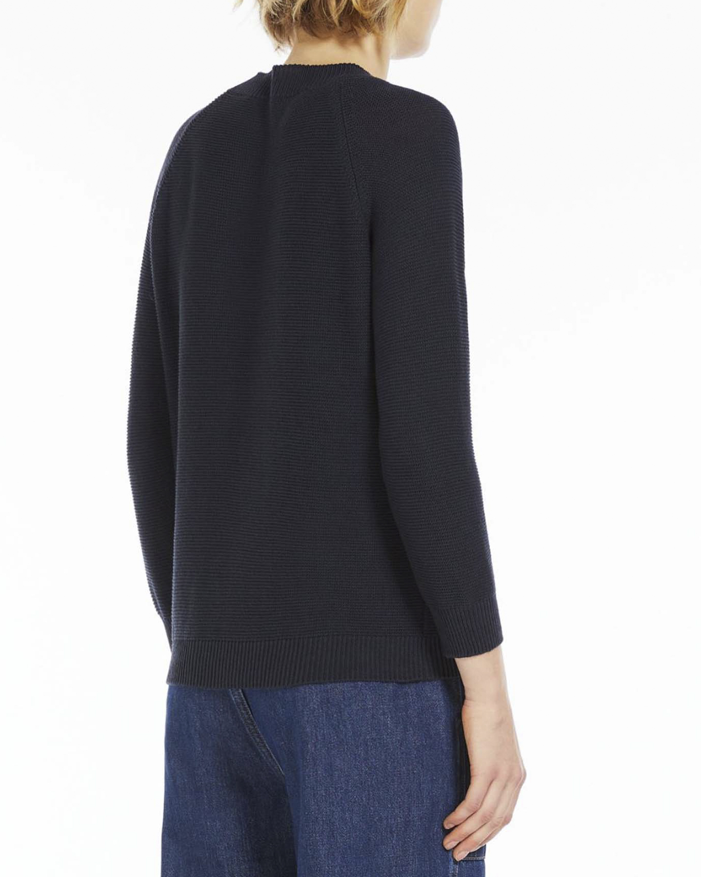 Maglia blu in puro cotone punto riso con maniche raglan